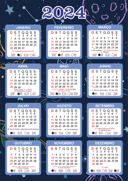 Calendário 2024 com Feriados para Imprimir 10 Modelos